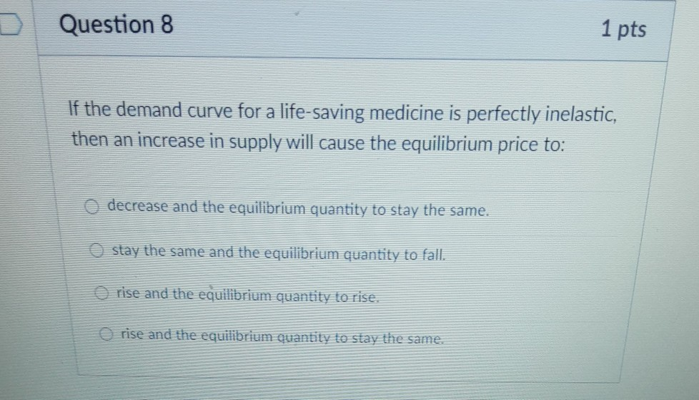 Solved D Question 8 1 pts If the demand curve for a | Chegg.com