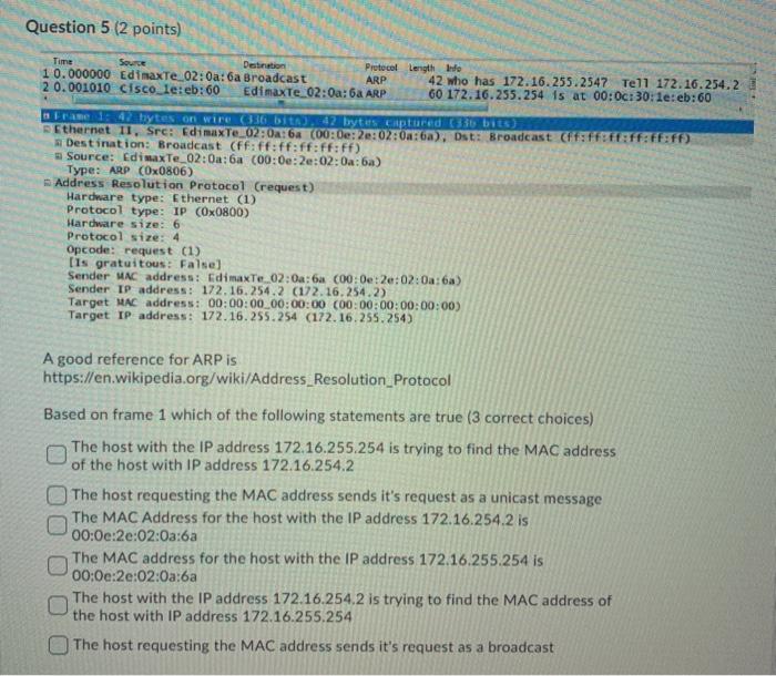 Solved Question 2 (1 point) What is the MAC address used for | Chegg.com