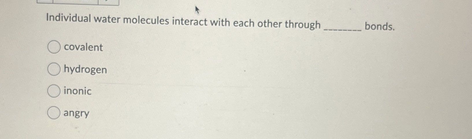 Solved Individual water molecules interact with each other | Chegg.com