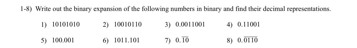 Solved 1-8) ﻿Write out the binary expansion of the following | Chegg.com