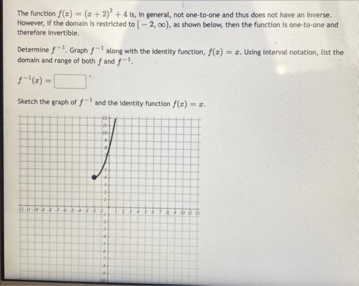 Solved The function f(x)=(x+2)2+4 is, in general, not | Chegg.com