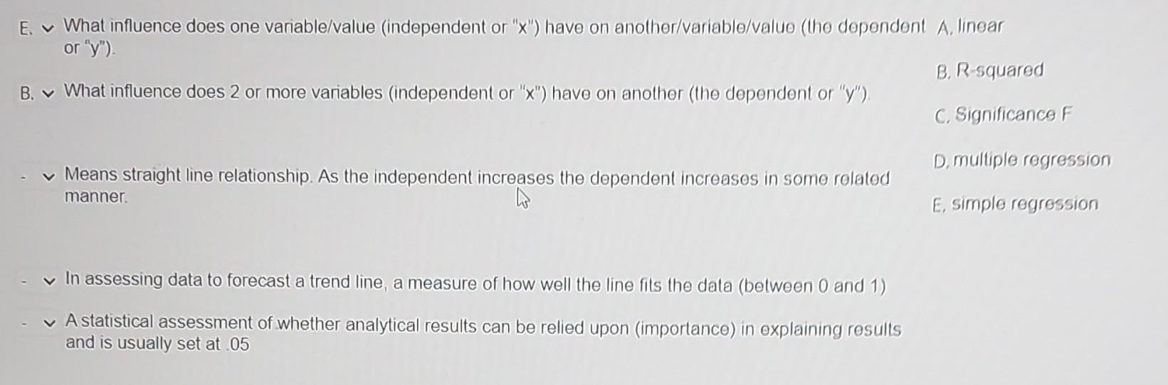 Solved E. ∨ What influence does one variable/value | Chegg.com