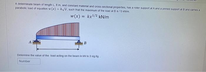 Solved A determinate beam of length L, 8 m, and constant | Chegg.com