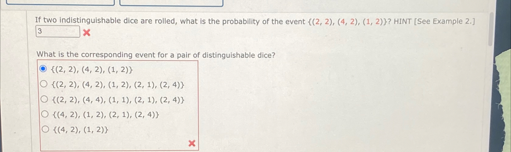 Solved If two indistinguishable dice are rolled, what is the | Chegg.com