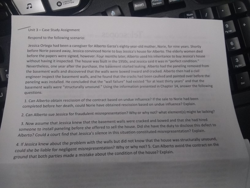 Solved CENTER Screen Inser Num Look Unit 3 - Case Study | Chegg.com