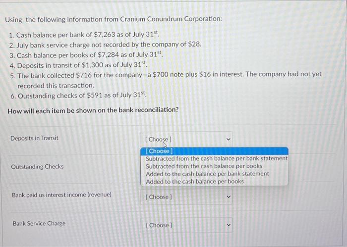 Solved Using the following information from Cranium | Chegg.com