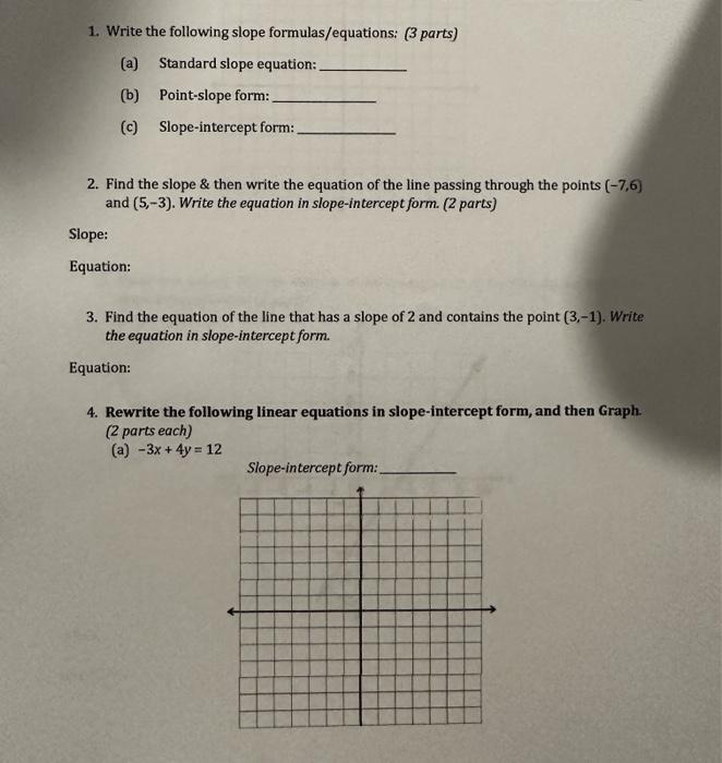 Solved 1. Write the following slope formulas/equations: ( 3 | Chegg.com