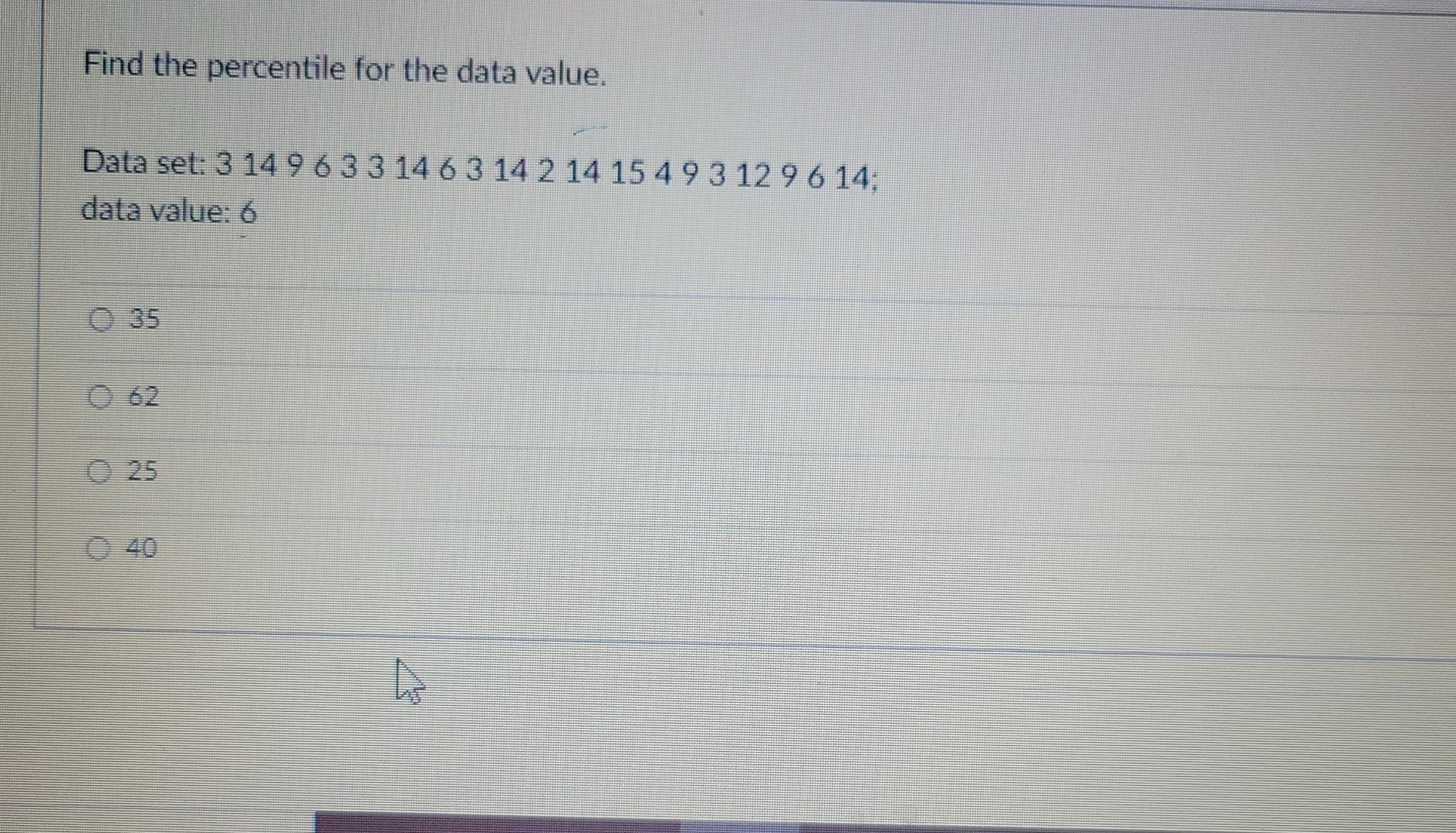 Solved Find the percentile for the data value. Data set: 3 | Chegg.com
