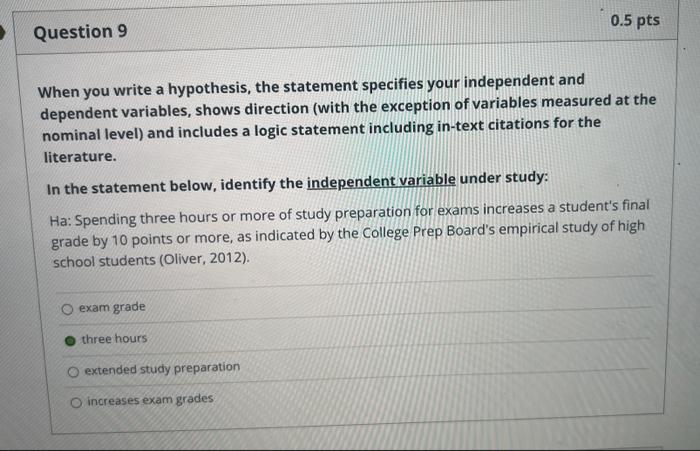 Solved When you write a hypothesis, the statement specifies | Chegg.com