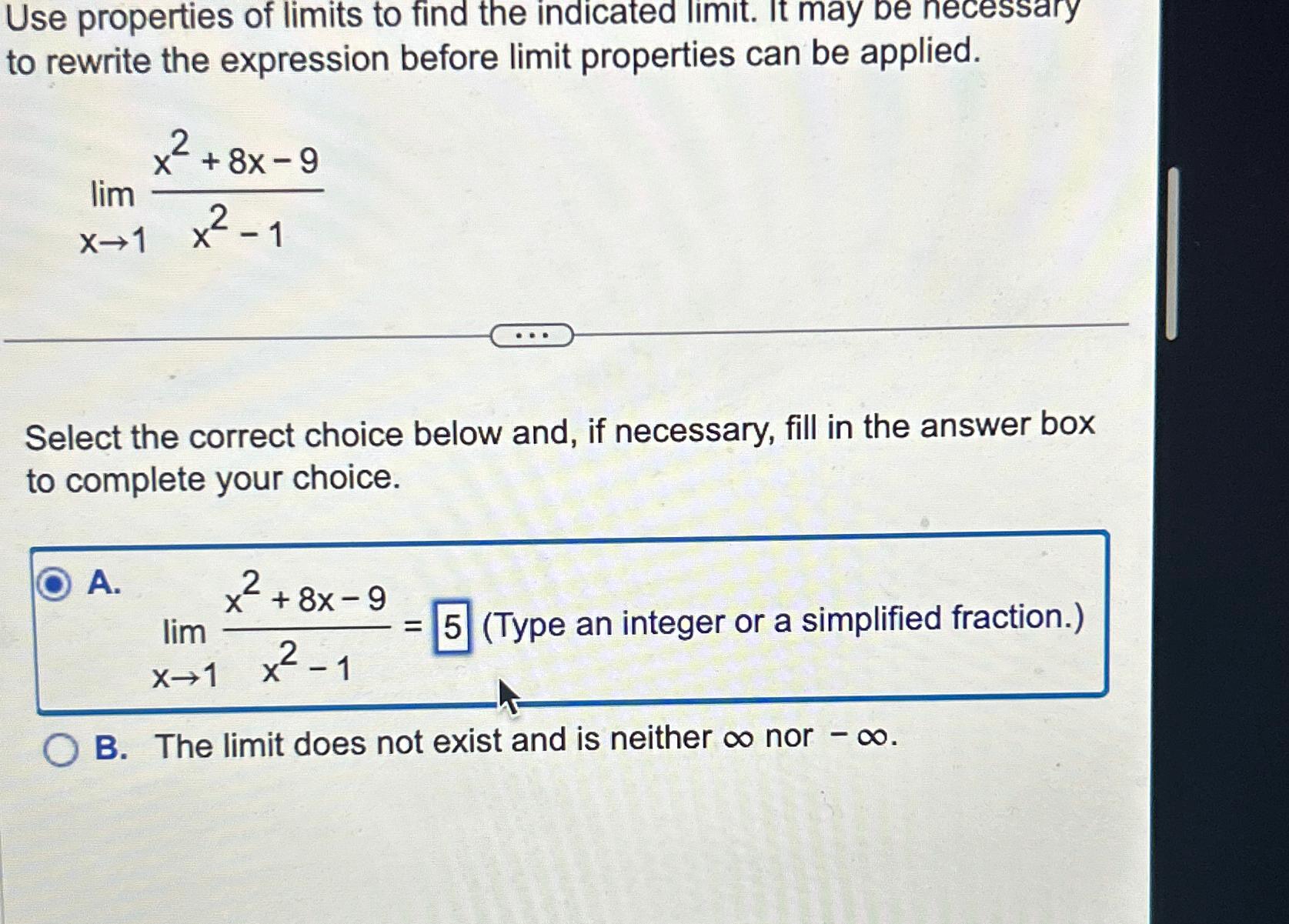 Solved Use properties of limits to find the indicated limit. | Chegg.com