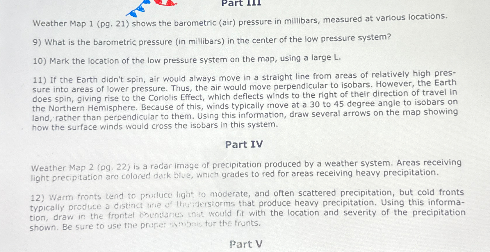 Solved Weather Map 1 (pg. 21) ﻿shows the barometric (air) | Chegg.com