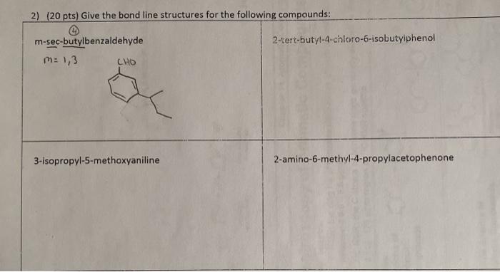 Solved 2) (20 pts) Give the bond line structures for the | Chegg.com