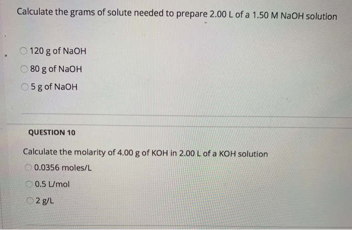 Solved Calculate the grams of solute needed to prepare 2.00 | Chegg.com