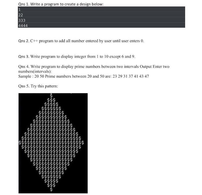 Solved Qns 1. Write a program to create a design below: 1 22 | Chegg.com