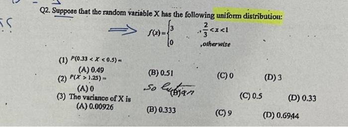 Solved Q2. Suppose that the random variable X has the | Chegg.com