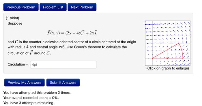 Solved (1 point) Suppose F(x,y)=(2x−4y)i+2xj and C is the | Chegg.com