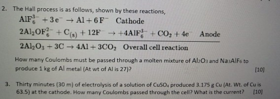 Solved 2. The Hall process is as follows, shown by these | Chegg.com