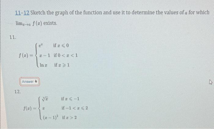 Solved 11-12 Sketch the graph of the function and use it to | Chegg.com