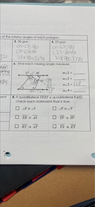 Solved of the interior angles of each polygon. 3. 30-gon 4. | Chegg.com
