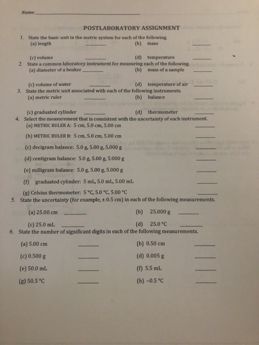 Solved Name: POSTLABORATORY ASSIGNMENT 1. State the basic | Chegg.com