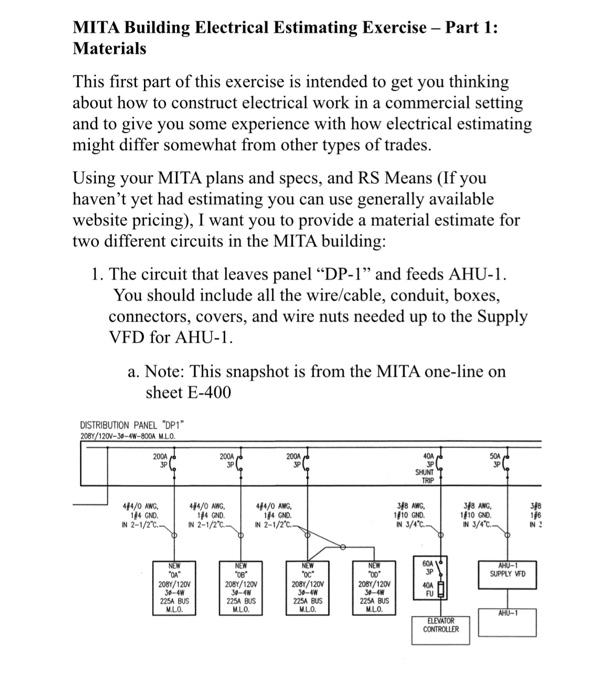 Solved MITA Building Electrical Estimating Exercise - Part | Chegg.com