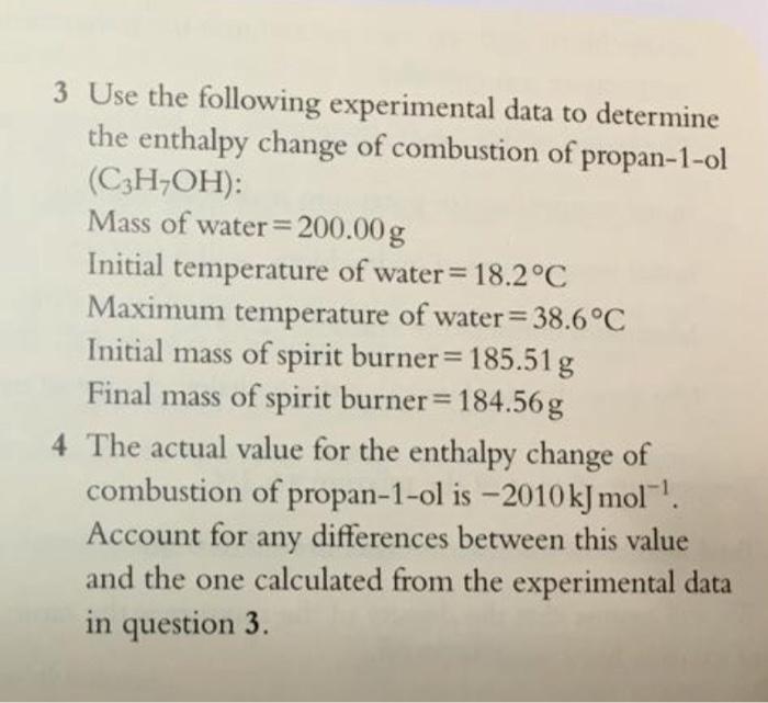 Solved 3 Use the following experimental data to determine | Chegg.com