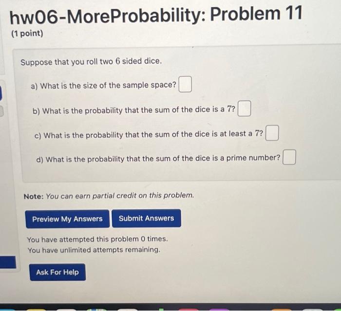 Solved hw06-MoreProbability: Problem 11 (1 point) Suppose | Chegg.com