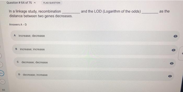 Solved Question # 64 of 75 FLAG QUESTION In a linkage study, | Chegg.com