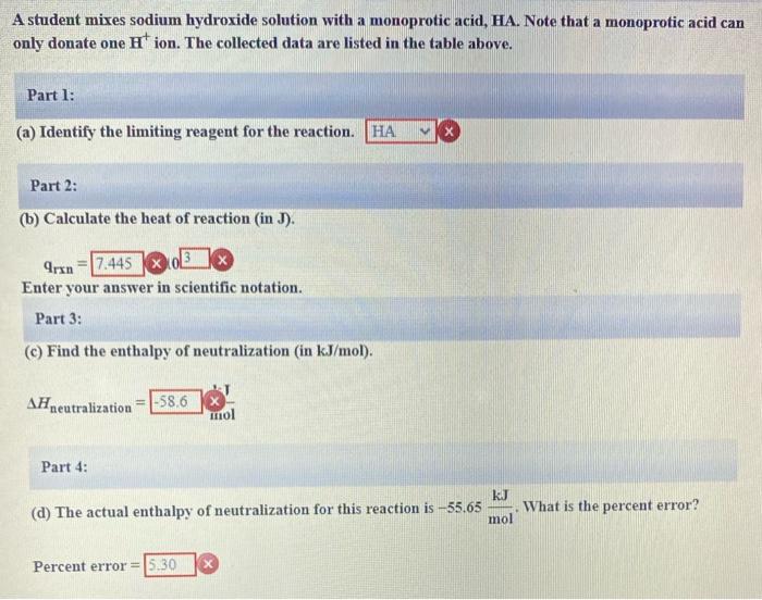 Solved A student mixes sodium hydroxide solution with a | Chegg.com