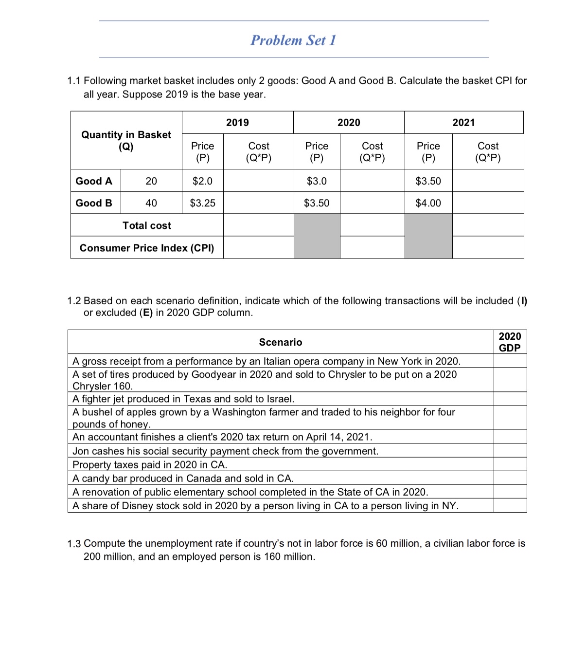 Solved Problem Set 11.1 ﻿Following market basket includes | Chegg.com