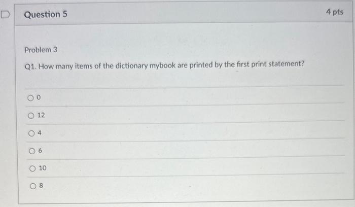 Solved Dictionary. The following code creates a book of | Chegg.com