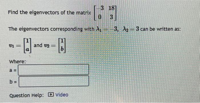 Solved Find the eigenvectors of the matrix [30183] The | Chegg.com