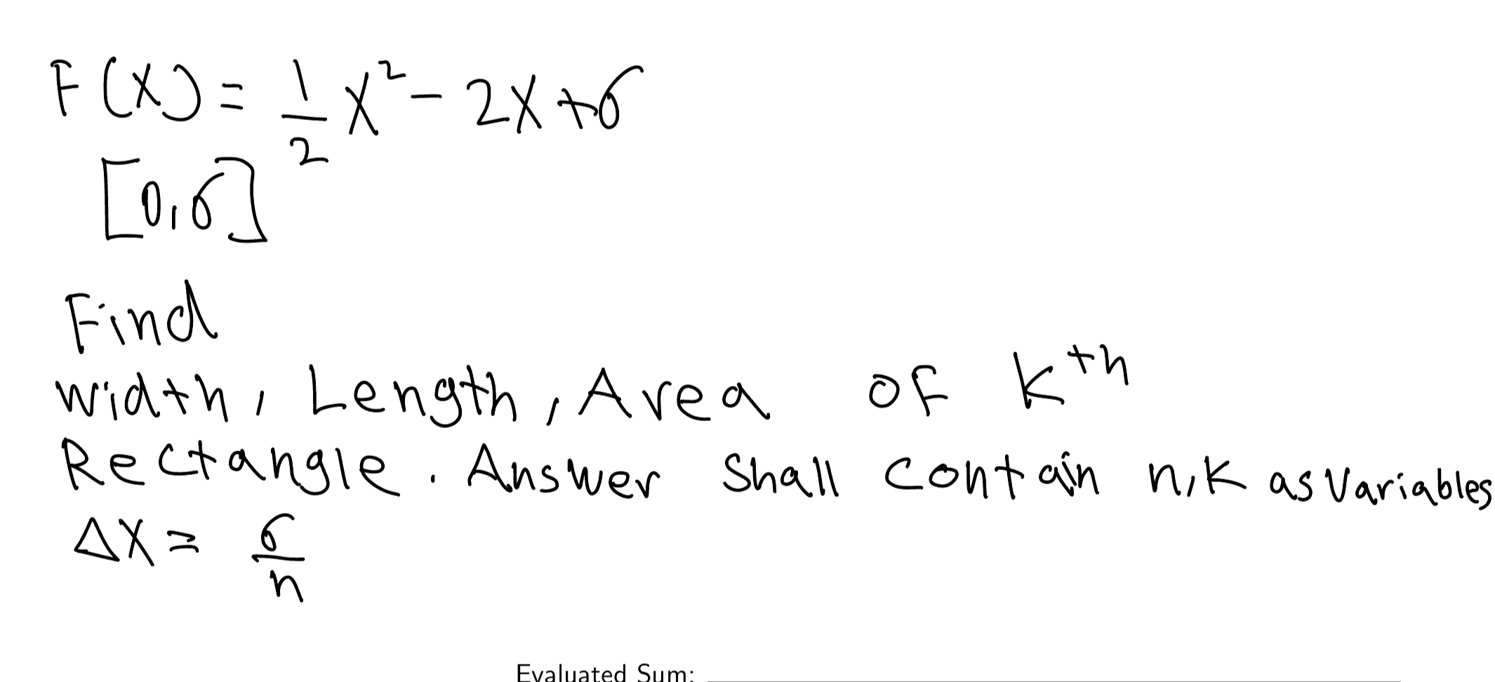 Solved F(x)=12x2-2x+6[0,6]Findwidth, Length, Area of Kth | Chegg.com