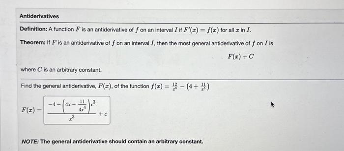Solved Definition: A function F is an antiderivative of f on | Chegg.com
