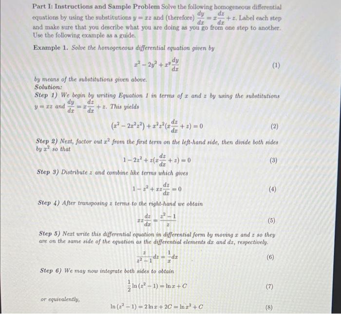 Solved (1) Part I: Instructions and Sample Problem Solve the | Chegg.com