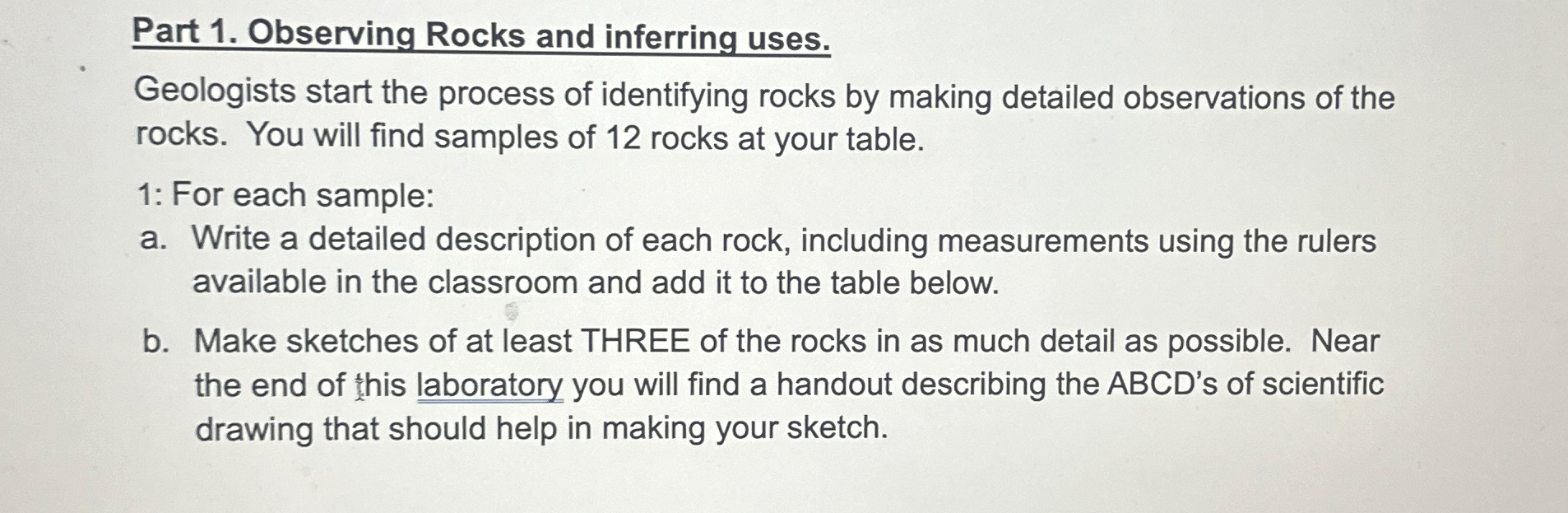 Solved Part 1. ﻿Observing Rocks and inferring | Chegg.com