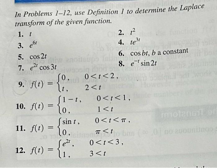 Solved In Problems 1-12, use Definition 1 to determine the | Chegg.com