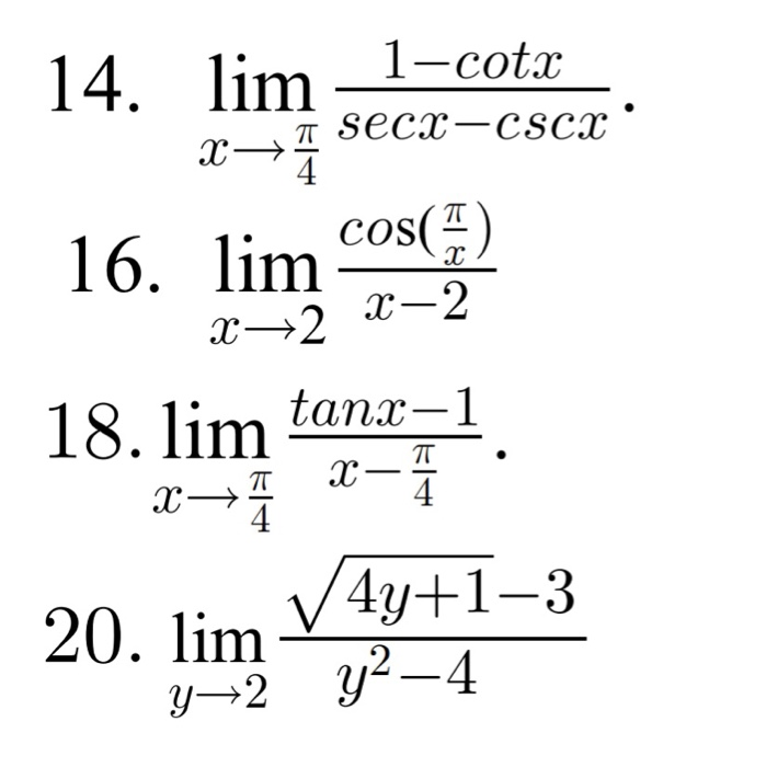 Solved 14. lim 1-cotx a secx-CSCX X2 cos() 16. lim X-2 22 | Chegg.com