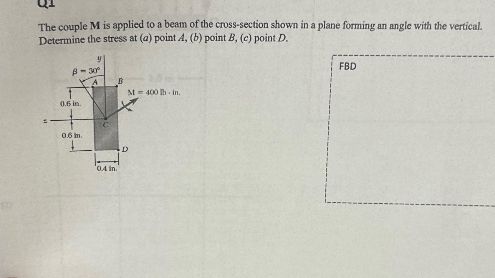 Solved The couple M ﻿is applied to a beam of the | Chegg.com