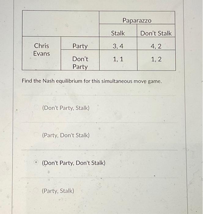 Solved Find the Nash equilibrium for this simultaneous move | Chegg.com