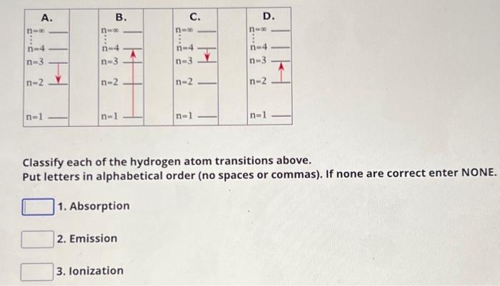 Solved Classify each of the hydrogen atom transitions above. | Chegg.com