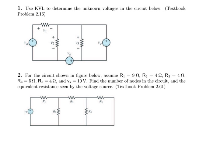 Solved 1. Use KVL to determine the unknown voltages in the | Chegg.com