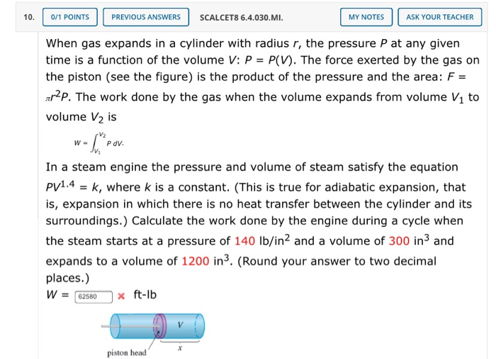 Solved 10. 0/1 POINTS PREVIOUS ANSWERS SCALCET8 6.4.030.MI. | Chegg.com