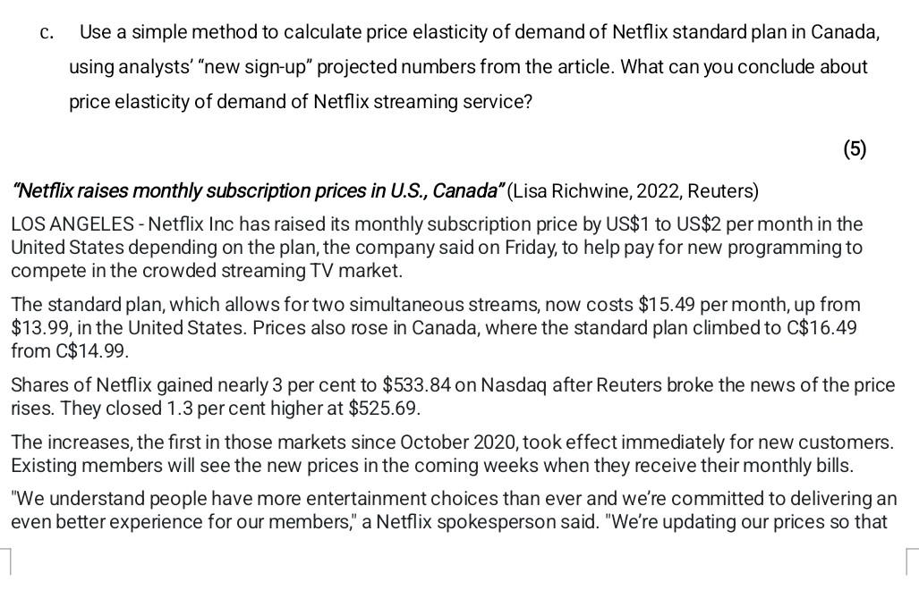 Solved c. Use a simple method to calculate price elasticity | Chegg.com