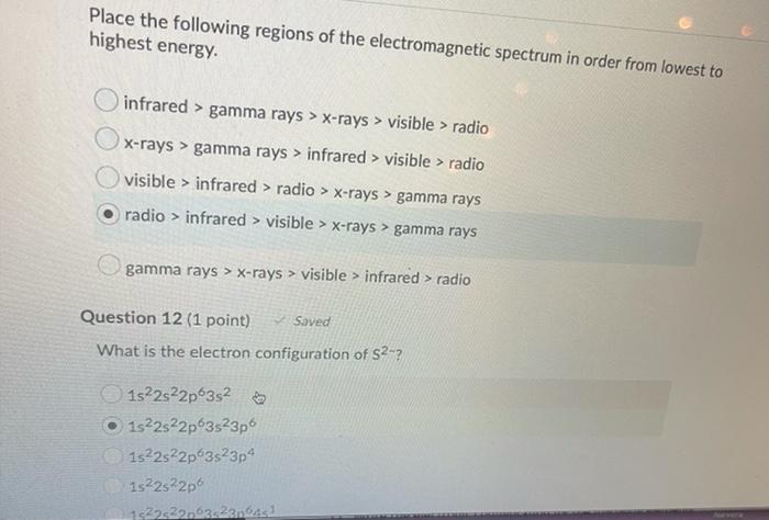 Solved - Place the following regions of the electromagnetic | Chegg.com