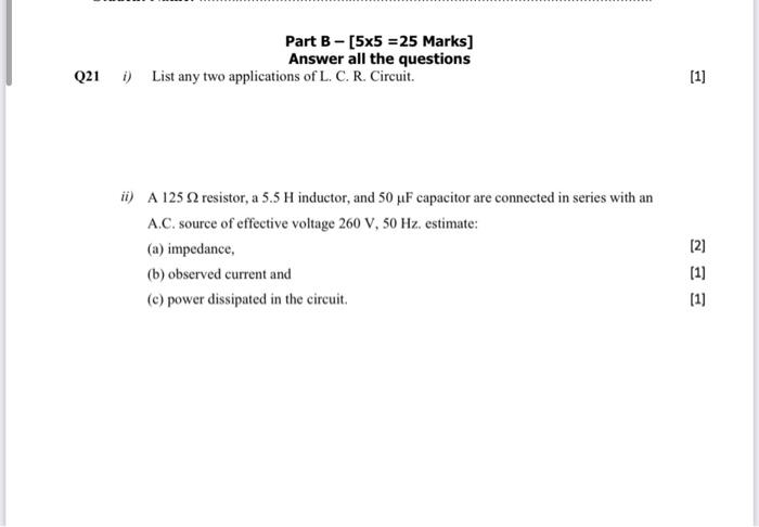 Solved Part B - [5x5 = 25 Marks] Answer all the questions | Chegg.com