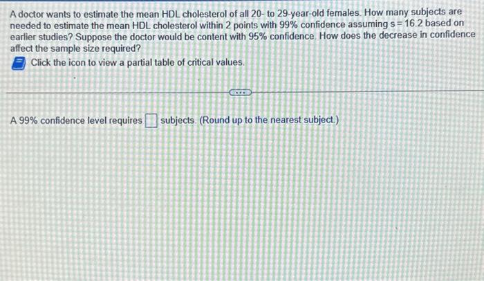 A doctor wants to estimate the mean HDL cholesterol | Chegg.com