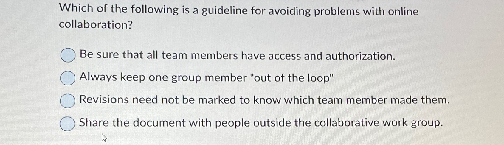 Solved Which of the following is a guideline for avoiding | Chegg.com