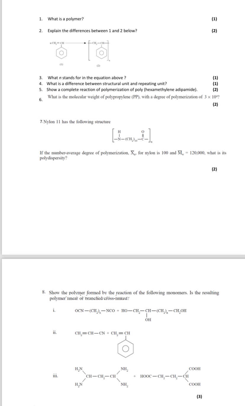 Solved What is a polymer?(1)Explain the differences between | Chegg.com