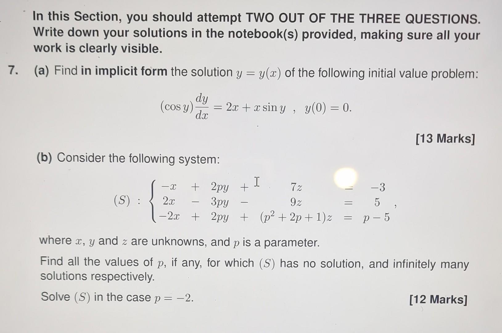 Solved In this Section, you should attempt TWO OUT OF THE | Chegg.com